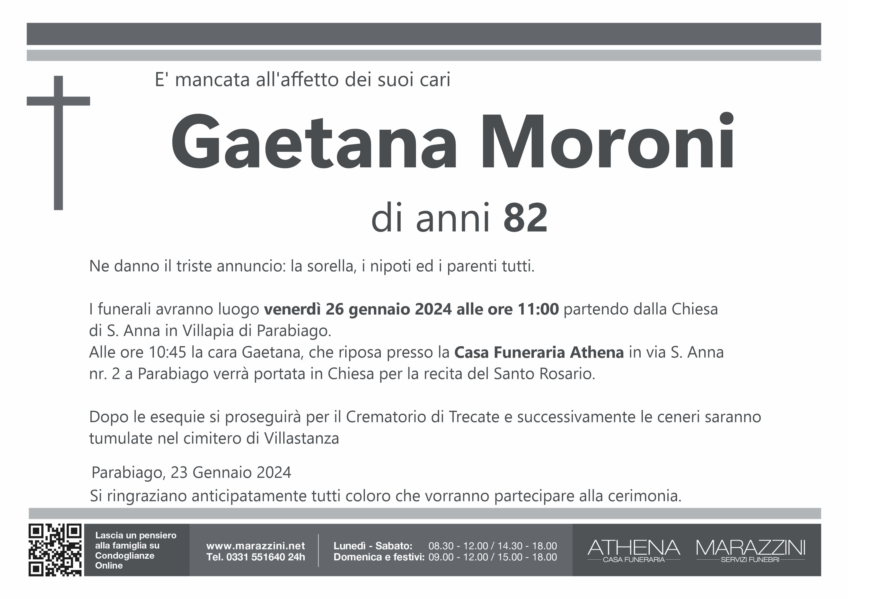 Condoglianzeonline.it il portale dedicato ai necrologi - MORONI GAETANA - Servizi Funebri ...